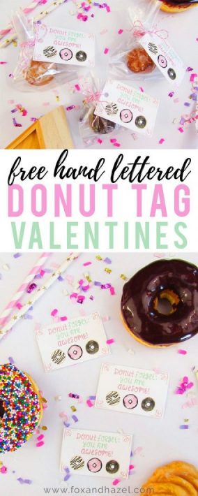 Free Hand Lettered Donut Valentines Tags - Fox + Hazel