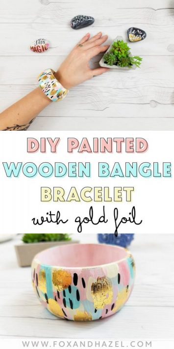 DIY Abstract Painted Wood Bangle Bracelet with DecoFoil | Fox + Hazel