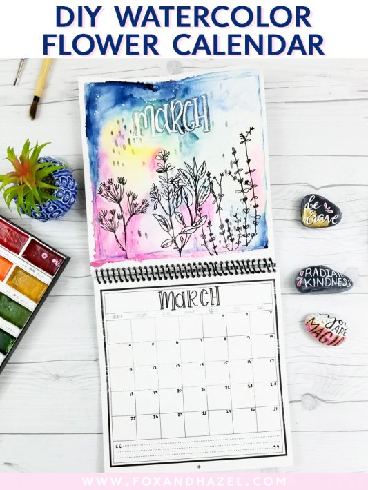 DIY Watercolor Flower Calendar for March | Fox + Hazel