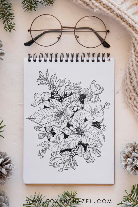 Winter Flowers Coloring Page Printable - Fox + Hazel | free art + designs