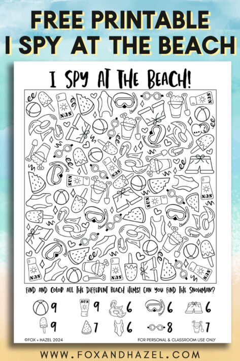 Free Summer Printable I Spy Beach Activity Sheet - Fox + Hazel | free ...